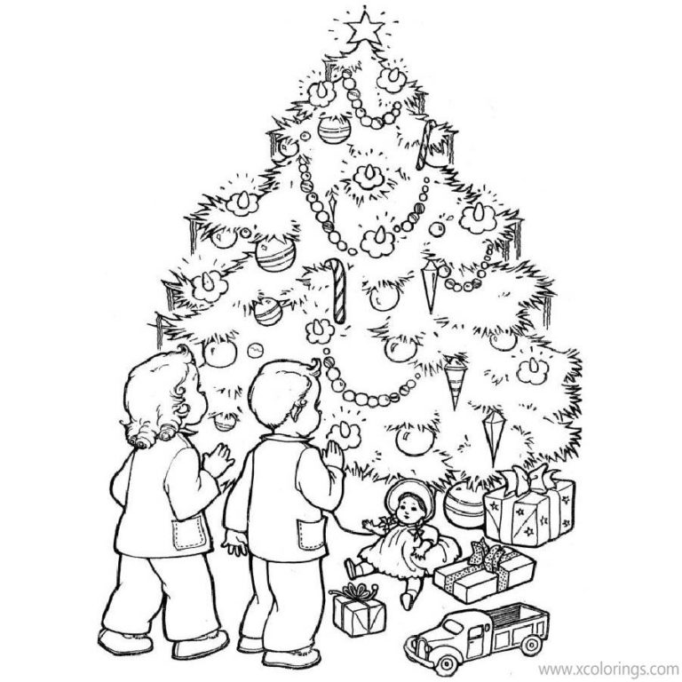 Decorating Blank Christmas Tree Coloring Pages - XColorings.com