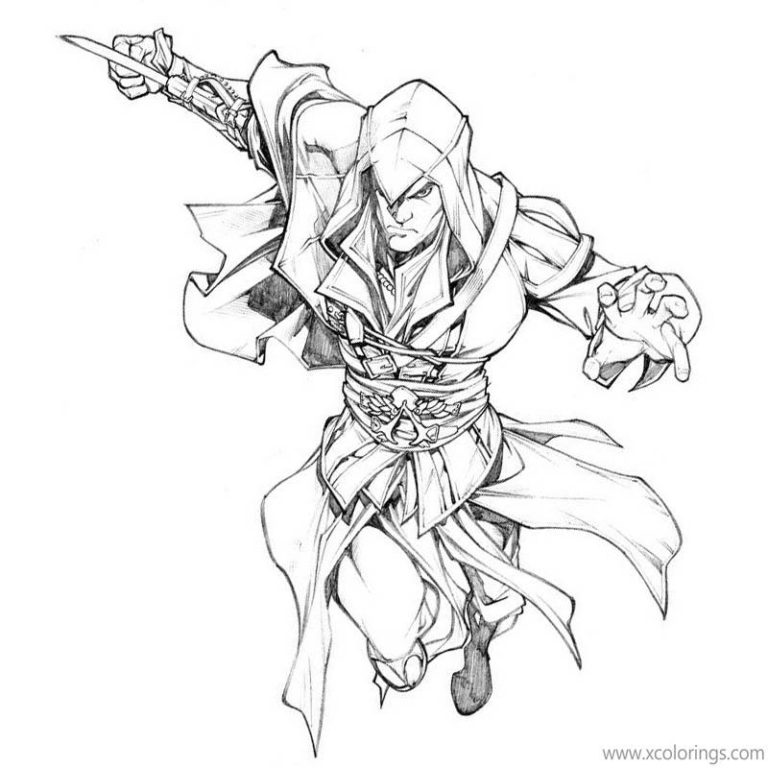 Assassins Creed Coloring Pages Ezio and Logo - XColorings.com