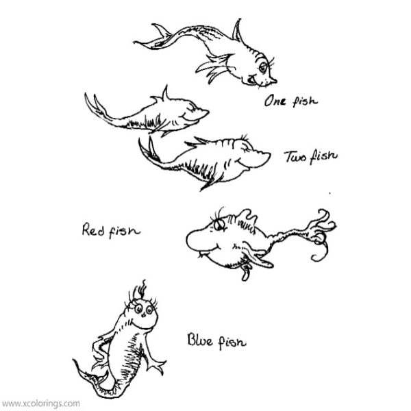 Dr. Seuss One Fish Two Fish Red Fish Blue Fish Coloring Pages Linear ...