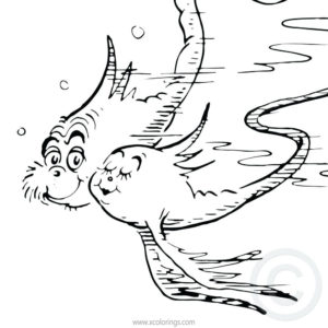 Dr. Seuss One Fish Two Fish Coloring Pages Black and White - XColorings.com