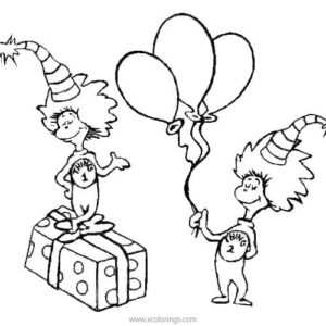 Happy Birthday Dr Seuss Coloring Pages Hat and Cake - XColorings.com