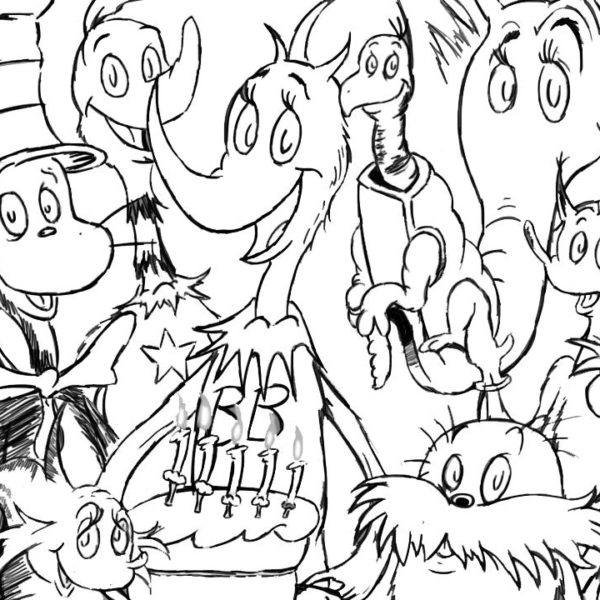 Happy Birthday Dr Seuss Coloring Pages Sneetches with Cake - XColorings.com