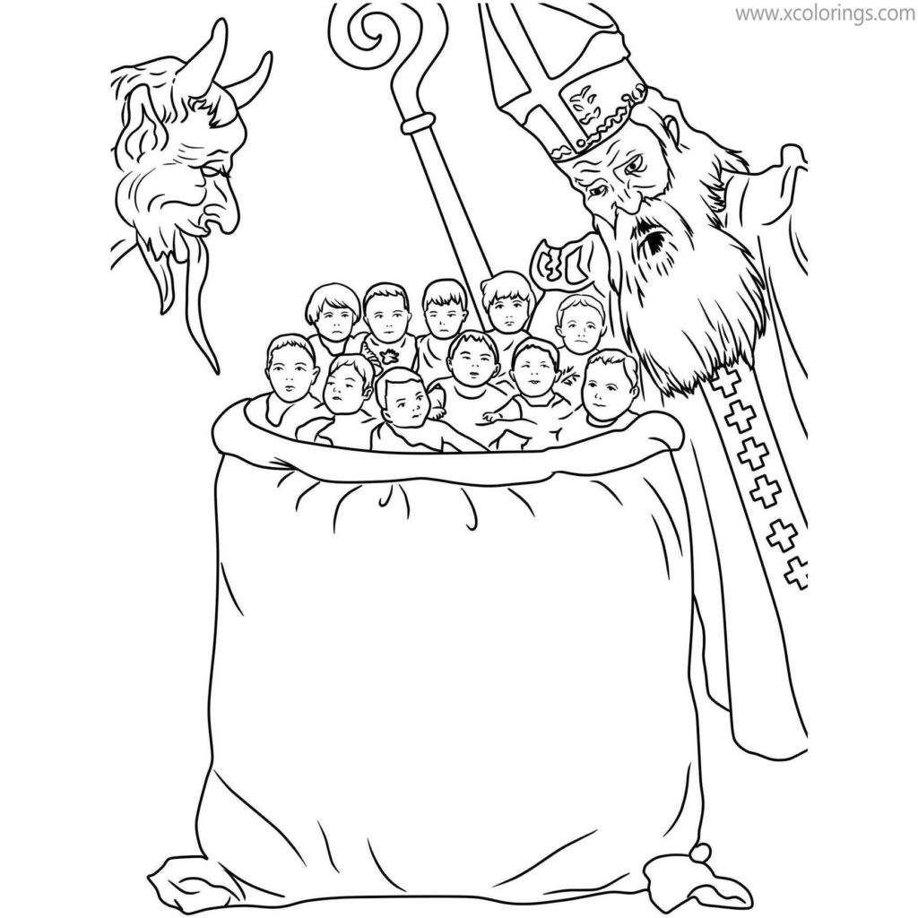 Krampus Coloring Pages with Saint Nicholas - XColorings.com