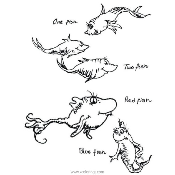 Dr. Seuss One Fish Two Fish Red Fish Blue Fish Coloring Pages Linear ...