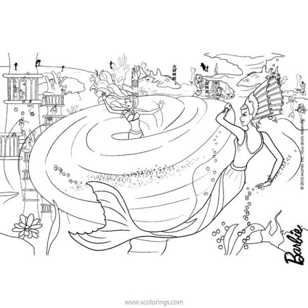 Barbie Mermaid Coloring Pages Queen Calissa and Eris - XColorings.com