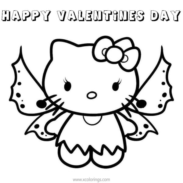 Hello Kitty Happy Valentines Day Coloring Pages with Hearts and Flowers ...