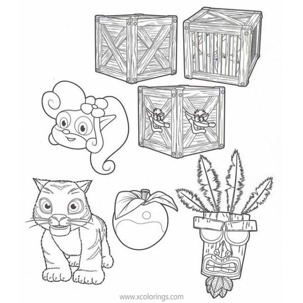 Crash Bandicoot Coloring Pages Coco Bandicoot and Aku Aku - XColorings.com