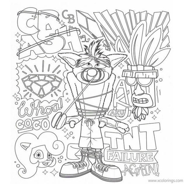 Crash Bandicoot Coloring Pages Coco Bandicoot and Aku Aku - XColorings.com