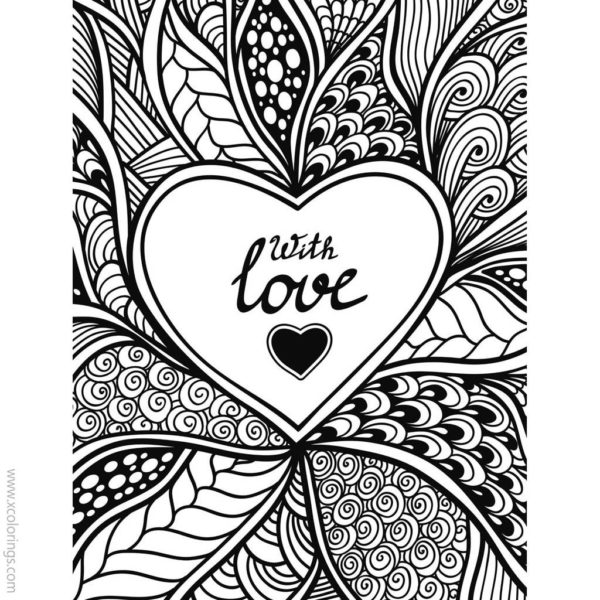 Valentines Day Heart Flower Design Coloring Pages - XColorings.com