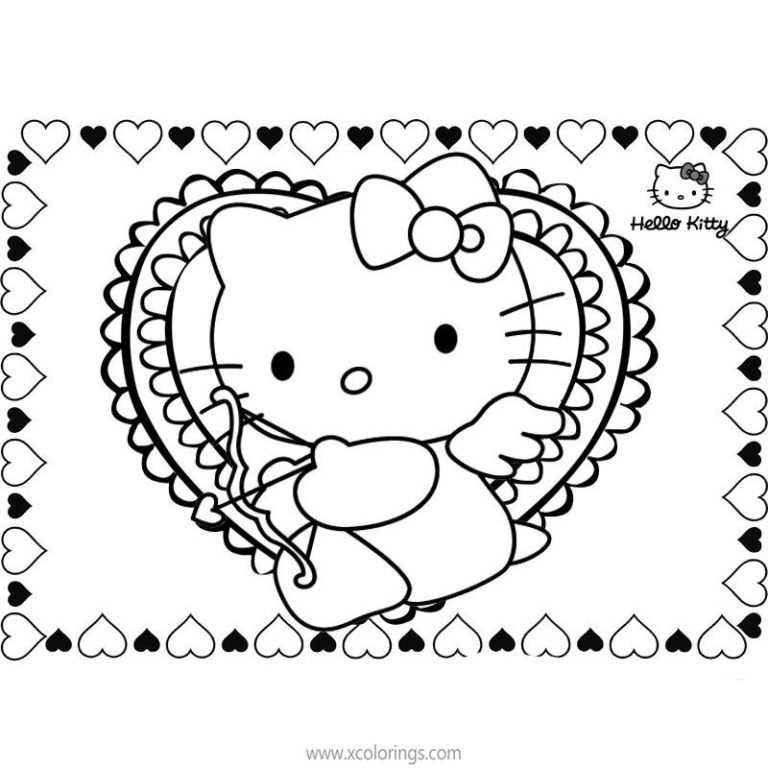 Hello Kitty Happy Valentines Day Coloring Pages with Hearts and Flowers ...