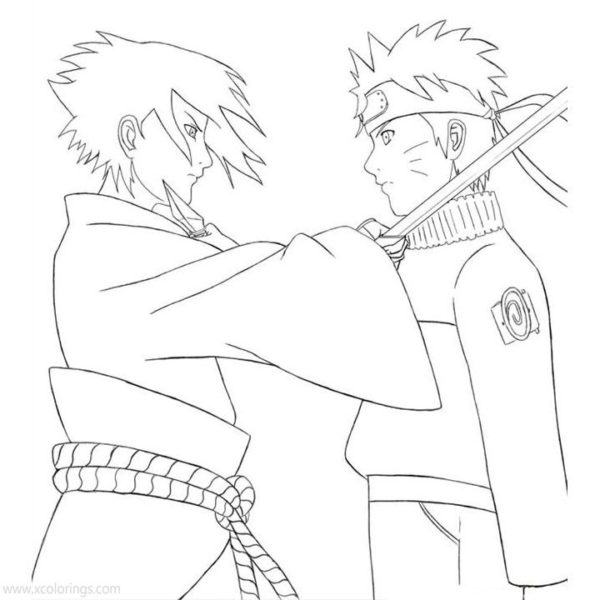 Chibi Sasuke Uchiha Coloring Pages with Sword - XColorings.com