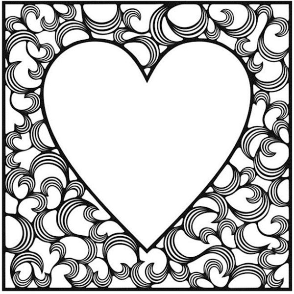 Valentines Day Heart Coloring Pages with Two Flowers - XColorings.com