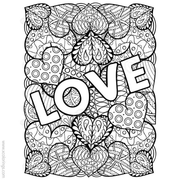 Valentines Day Heart Flower Design Coloring Pages - XColorings.com