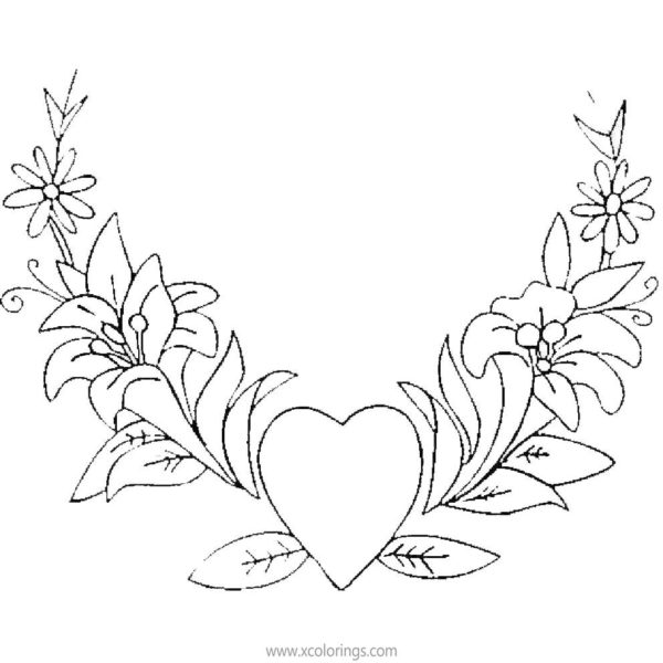 Valentines Day Heart Flower Design Coloring Pages - XColorings.com