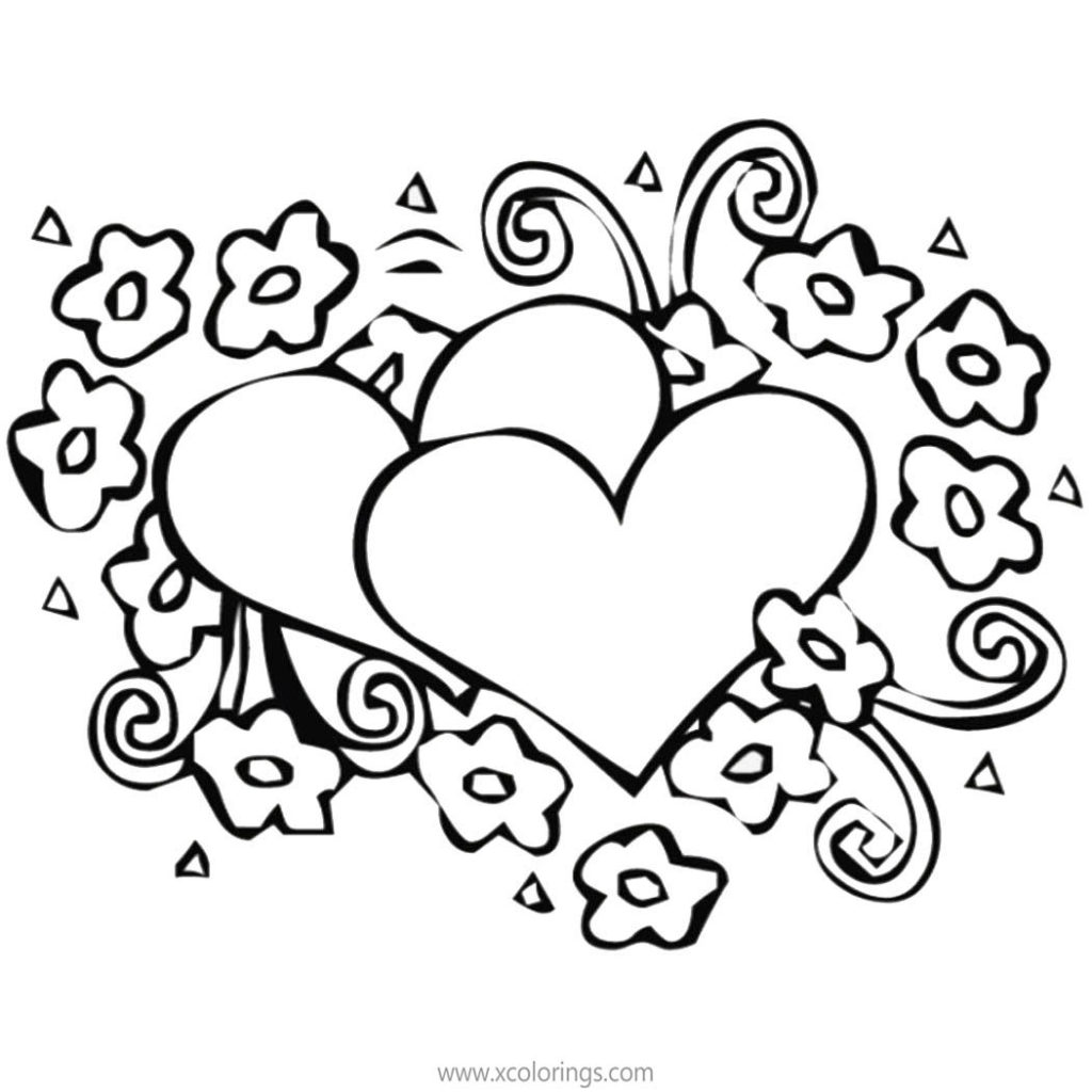 Valentines Day Heart Coloring Pages Hugs and Kisses - XColorings.com