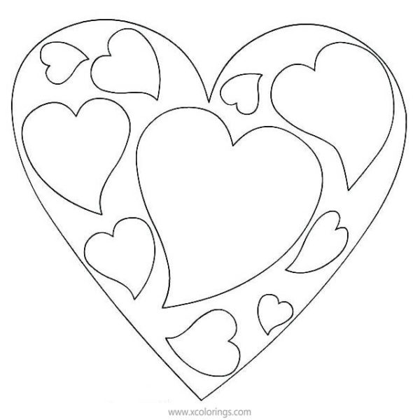 Valentines Day Heart Coloring Pages Hugs and Kisses - XColorings.com
