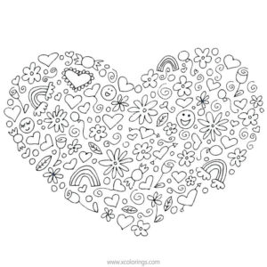 Valentines Day Heart Flower Design Coloring Pages - XColorings.com