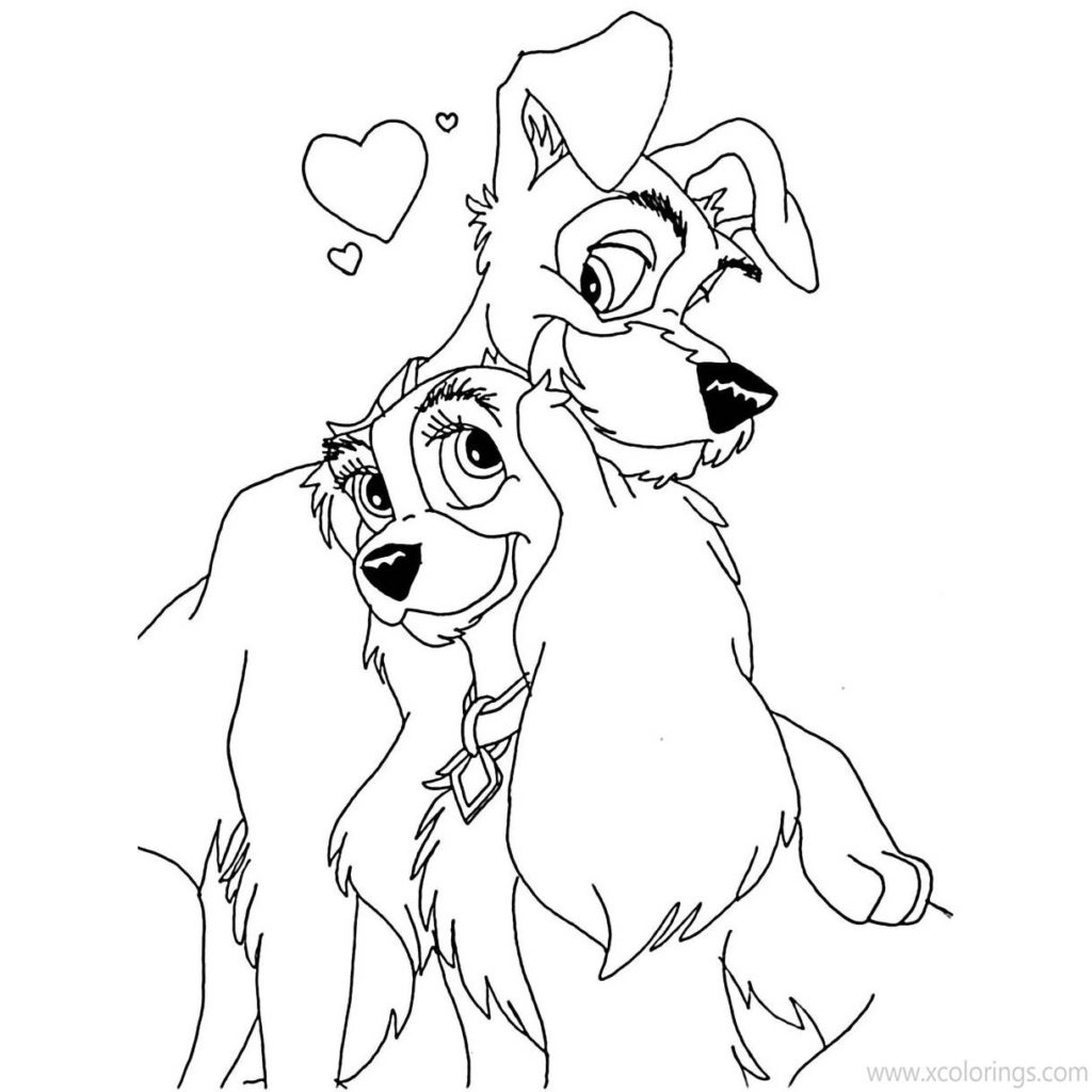 Lady and the Tramp Coloring Pages Lady Walking with Tramp - XColorings.com