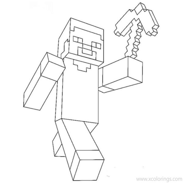 Minecraft Steve Coloring Pages Steve with Pickaxe - XColorings.com