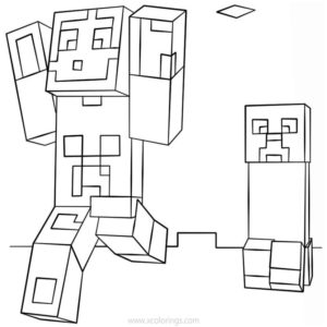 Minecraft Steve Coloring Pages with Ender Dragon and Wolf - XColorings.com