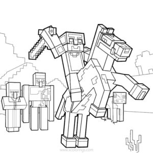Minecraft Steve Coloring Pages with Ender Dragon and Wolf - XColorings.com