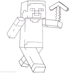 Minecraft Coloring Pages Steve with Pickaxe - XColorings.com