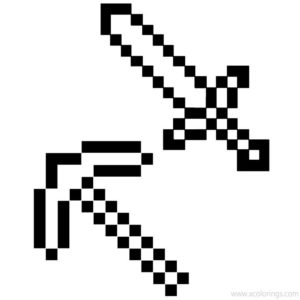 Minecraft Sword and Pickaxe Coloring Pages - XColorings.com