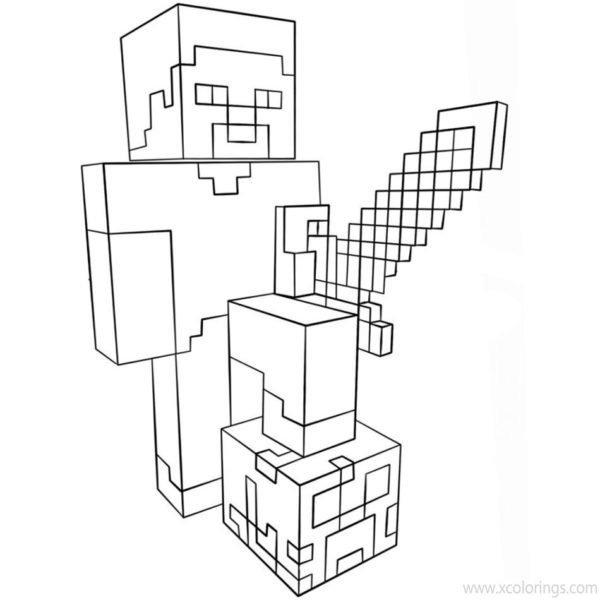 Minecraft Sword and Creeper Coloring Pages - XColorings.com