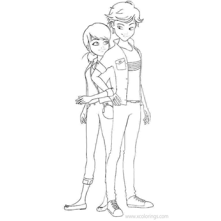 Miraculous Ladybug Coloring Pages Cute Marinette and Adrien ...