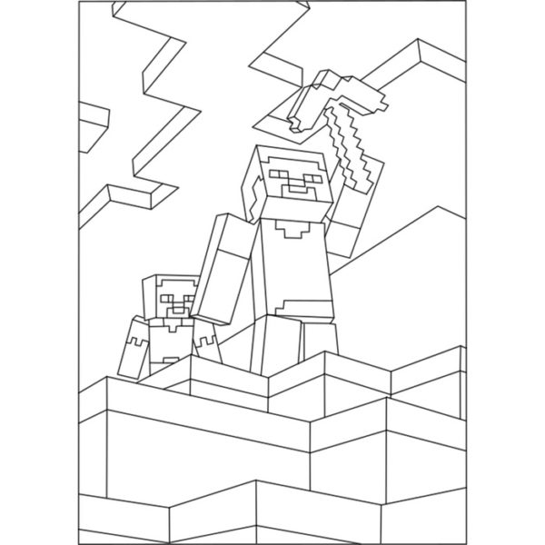 Minecraft Steve Coloring Pages with Ender Dragon and Wolf - XColorings.com