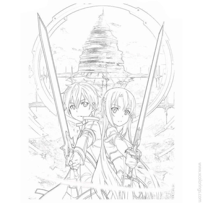 SAO Sword Art Online Coloring Pages Kirito and Asuna - XColorings.com