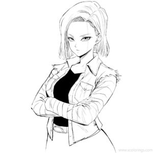 DBZ Android 18 Coloring Pages Lineart - XColorings.com