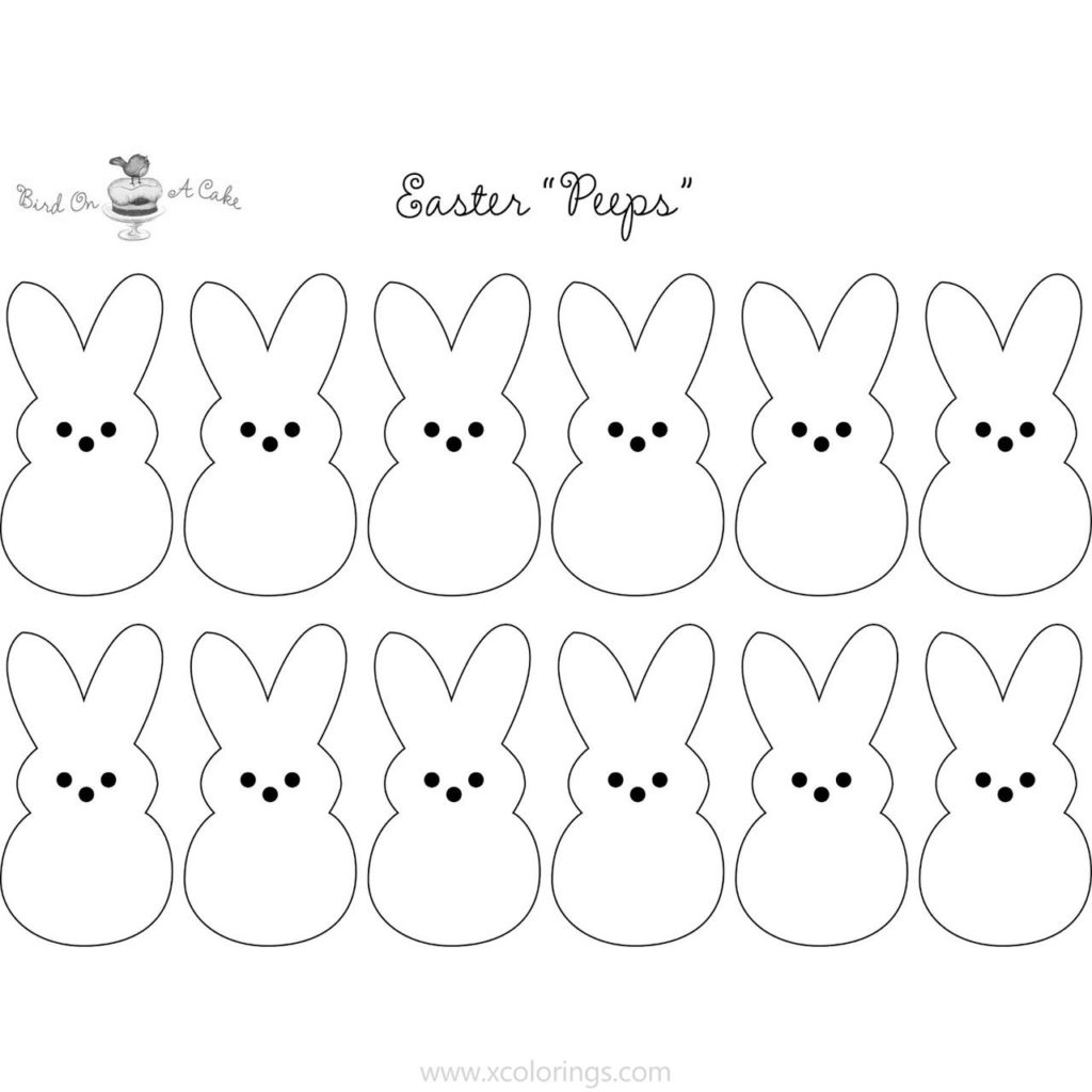 Marshmallow Peeps Coloring Pages 3 Chicks and 3 Bunnies - XColorings.com