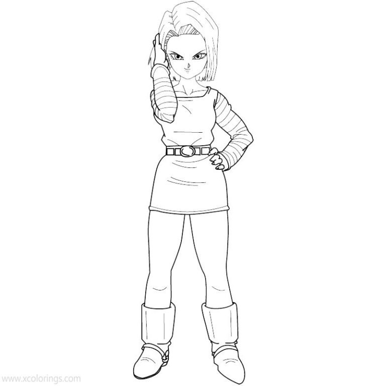 DBZ Android 18 Coloring Pages Lineart - XColorings.com