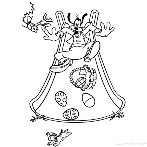 Disney Easter Coloring Pages Bunny Goofy with A Basket of Easter Eggs ...