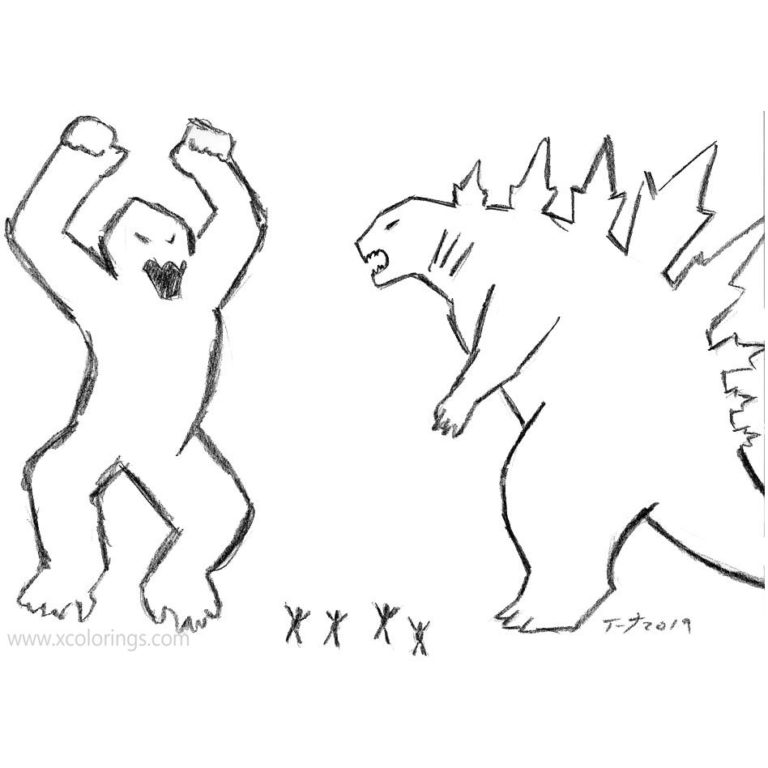 Godzilla Vs Kong Fighting Coloring Pages - XColorings.com