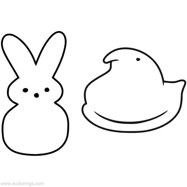 Marshmallow Peeps Coloring Pages 3 Chicks and 3 Bunnies - XColorings.com
