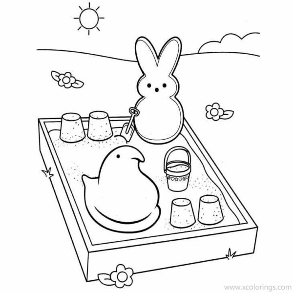 Marshmallow Peeps Coloring Pages 3 Chicks and 3 Bunnies - XColorings.com