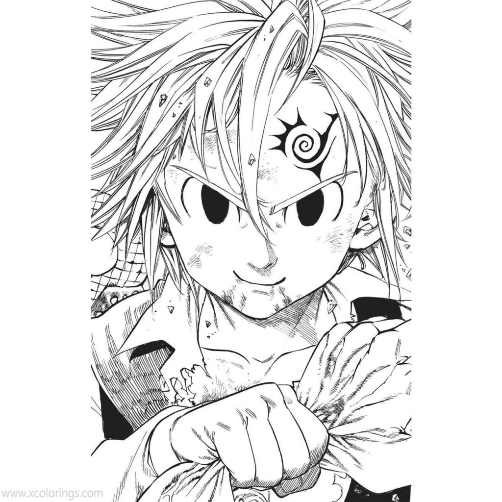 The Seven Deadly Sins Coloring Pages Meliodas with Weapon - XColorings.com
