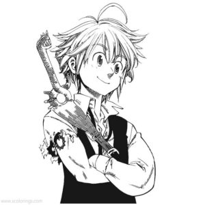 The Seven Deadly Sins Coloring Pages Meliodas with Dagger - XColorings.com