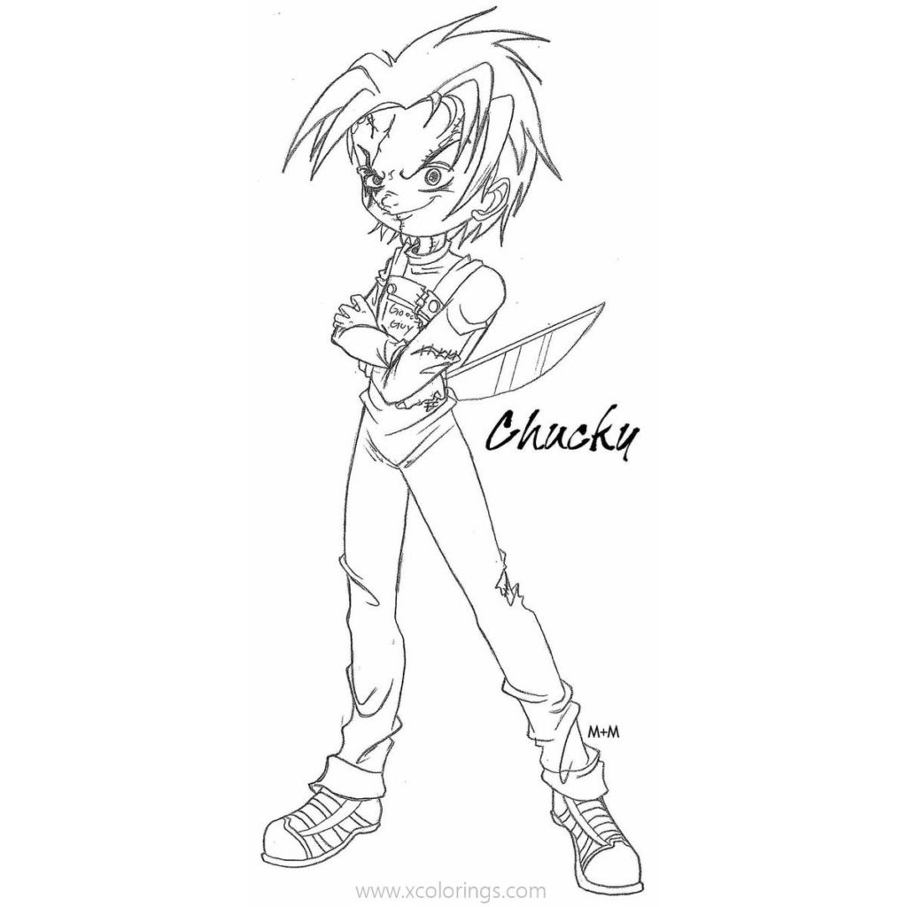 Chucky Coloring Pages with Two Knives - XColorings.com