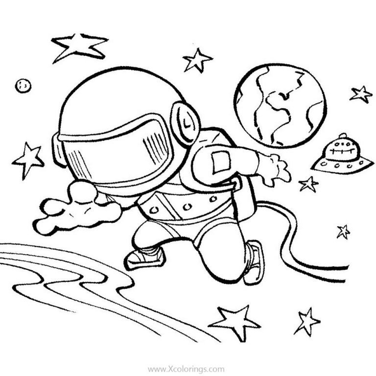 Cartoon Astronaut with Planets Coloring Pages - XColorings.com