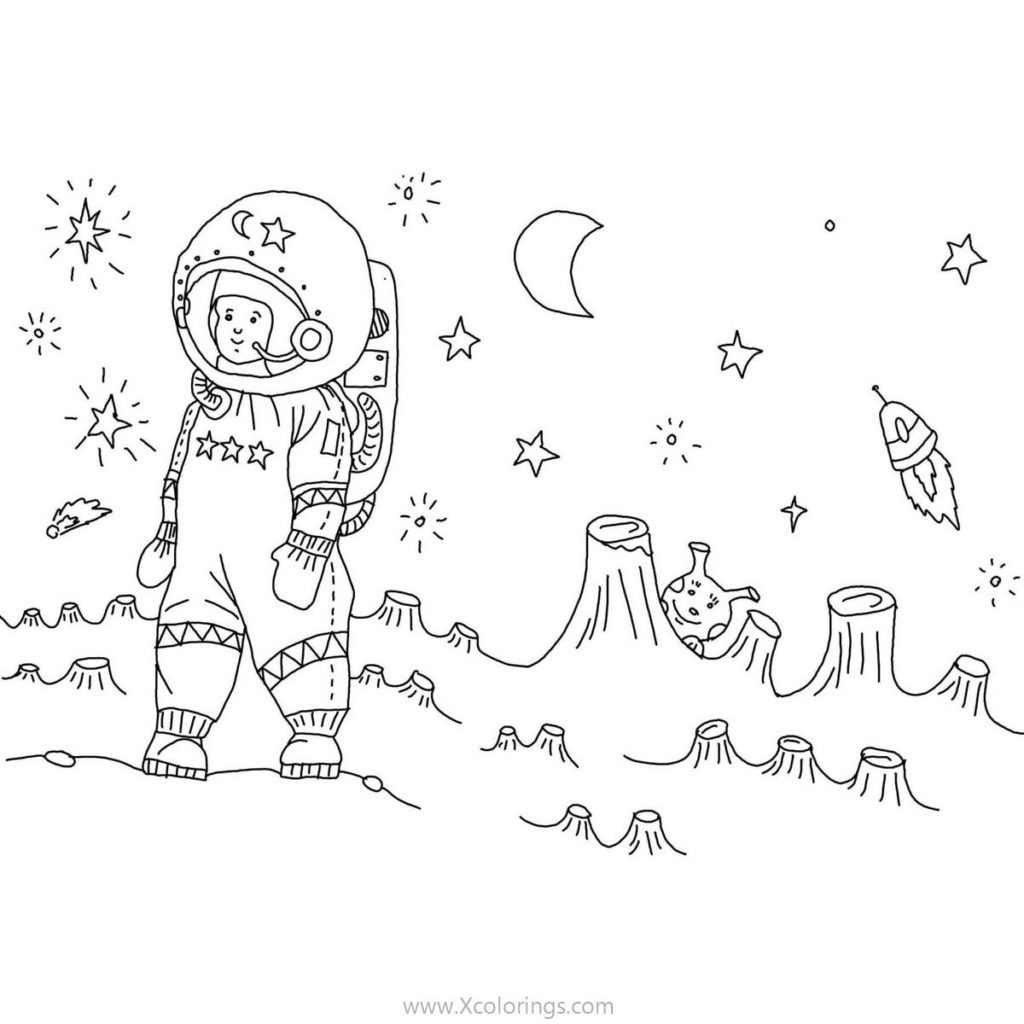 Astronaut with a Dog Coloring Pages - XColorings.com