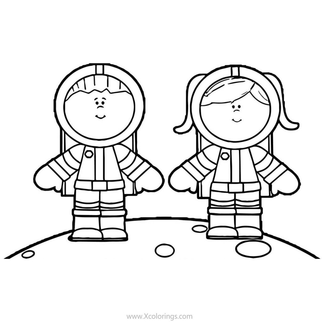 Cute Astronaut and Rocket Coloring Pages Printable - XColorings.com