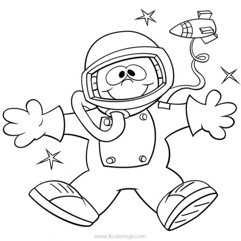 Astronaut Coloring Pages with Rocket Planet and Stars - XColorings.com