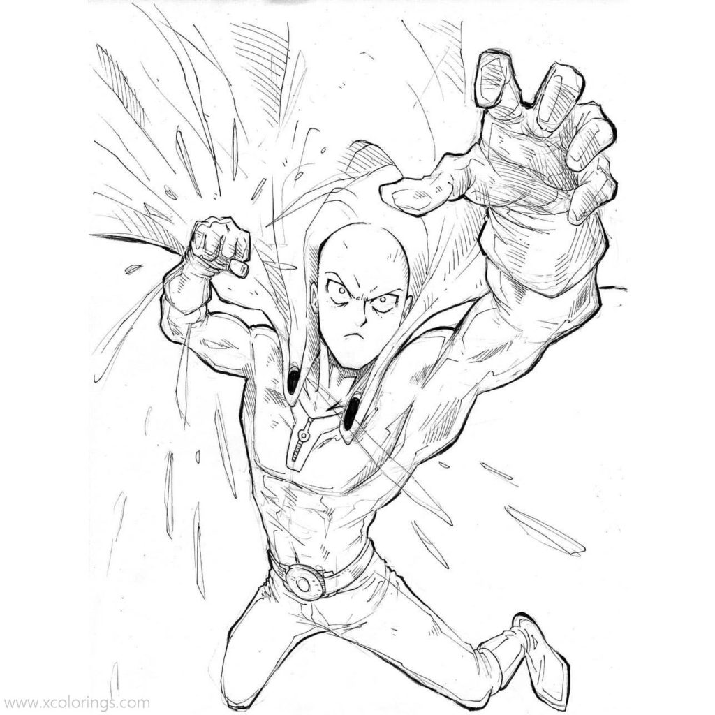 One Punch Man Coloring Pages Chibi Saitama and Jenosu - XColorings.com