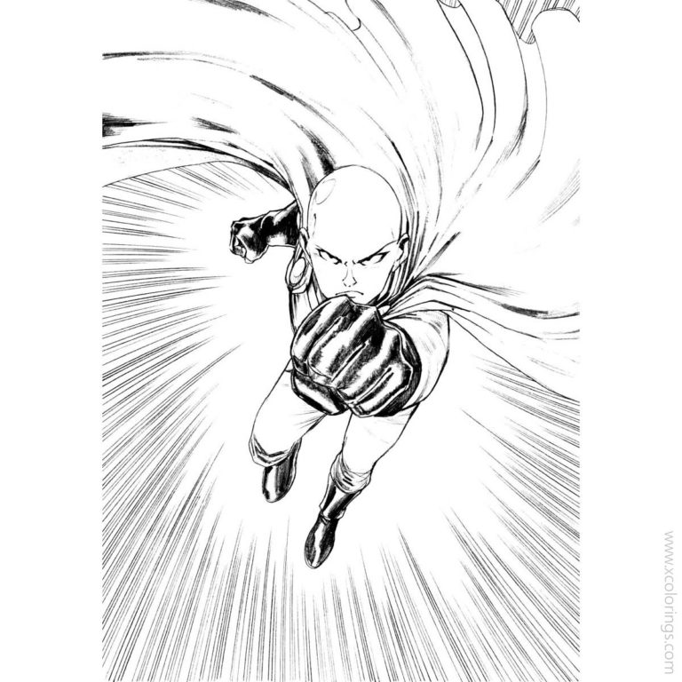 One Punch Man Coloring Pages Saitama is Fighting - XColorings.com