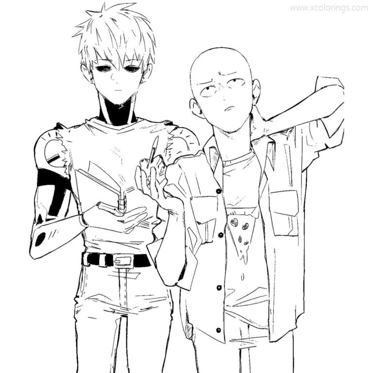 One Punch Man Coloring Pages Saitama Line Drawing - XColorings.com
