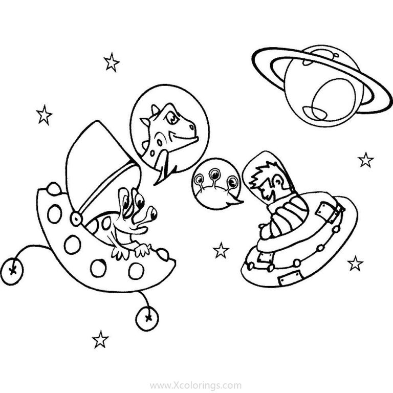 Aliens Coloring Pages with a Girl - XColorings.com