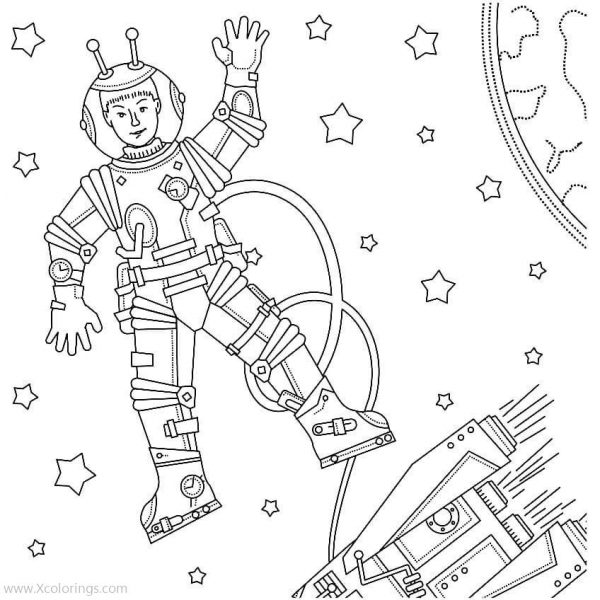 Astronaut Walking on the Moon Coloring Pages Printable - XColorings.com
